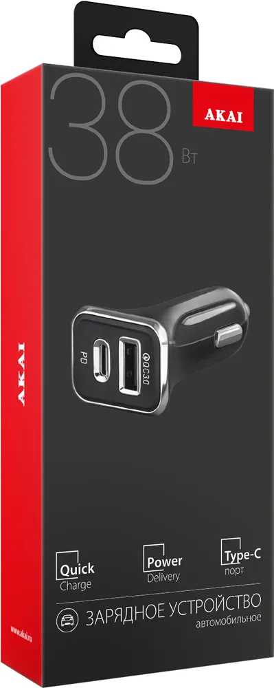 Автомобильное зарядное устройство Akai (CH-6D06) USB/Type-C 38W (черный ...